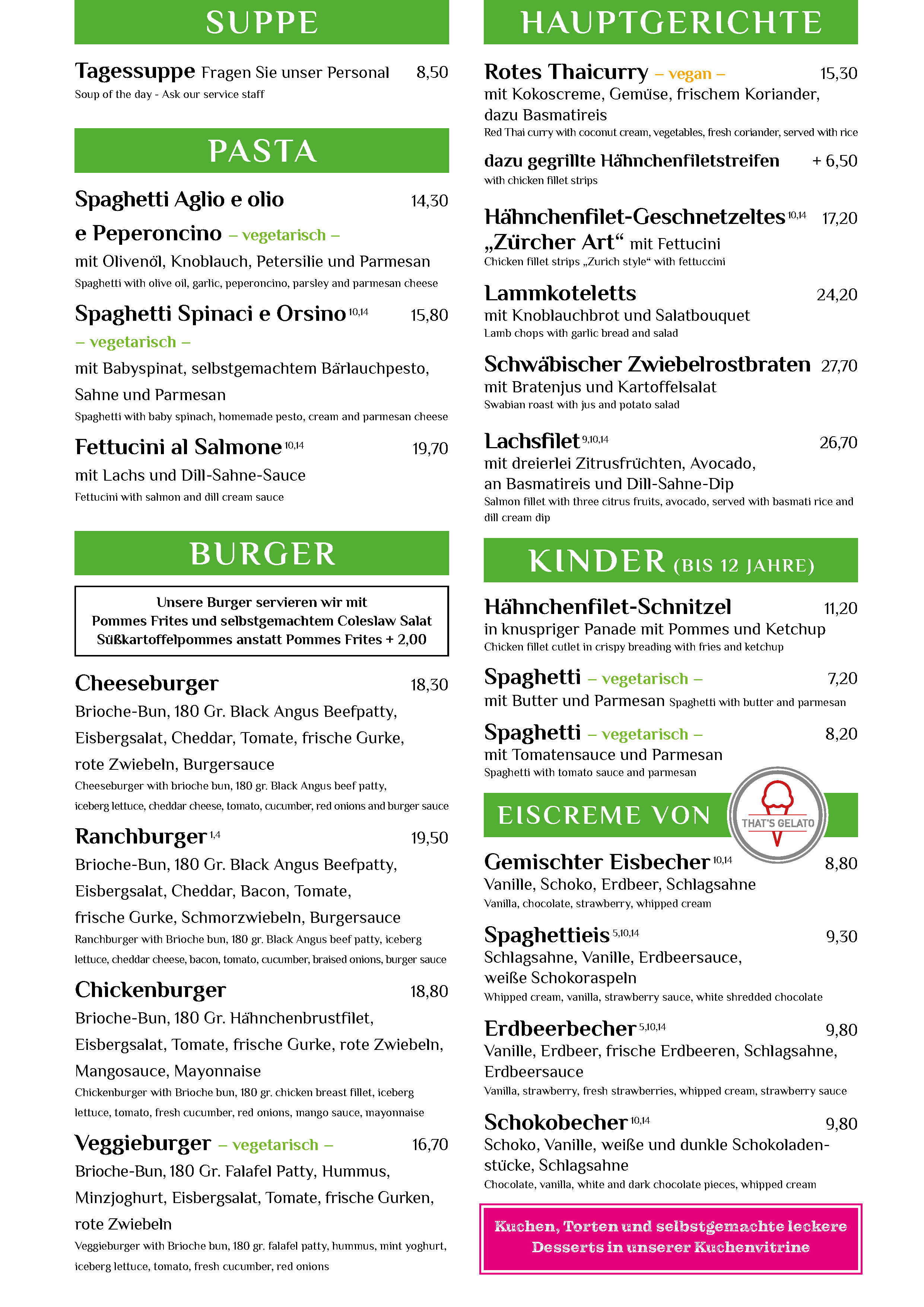 Café ROSSI - Speisekarte