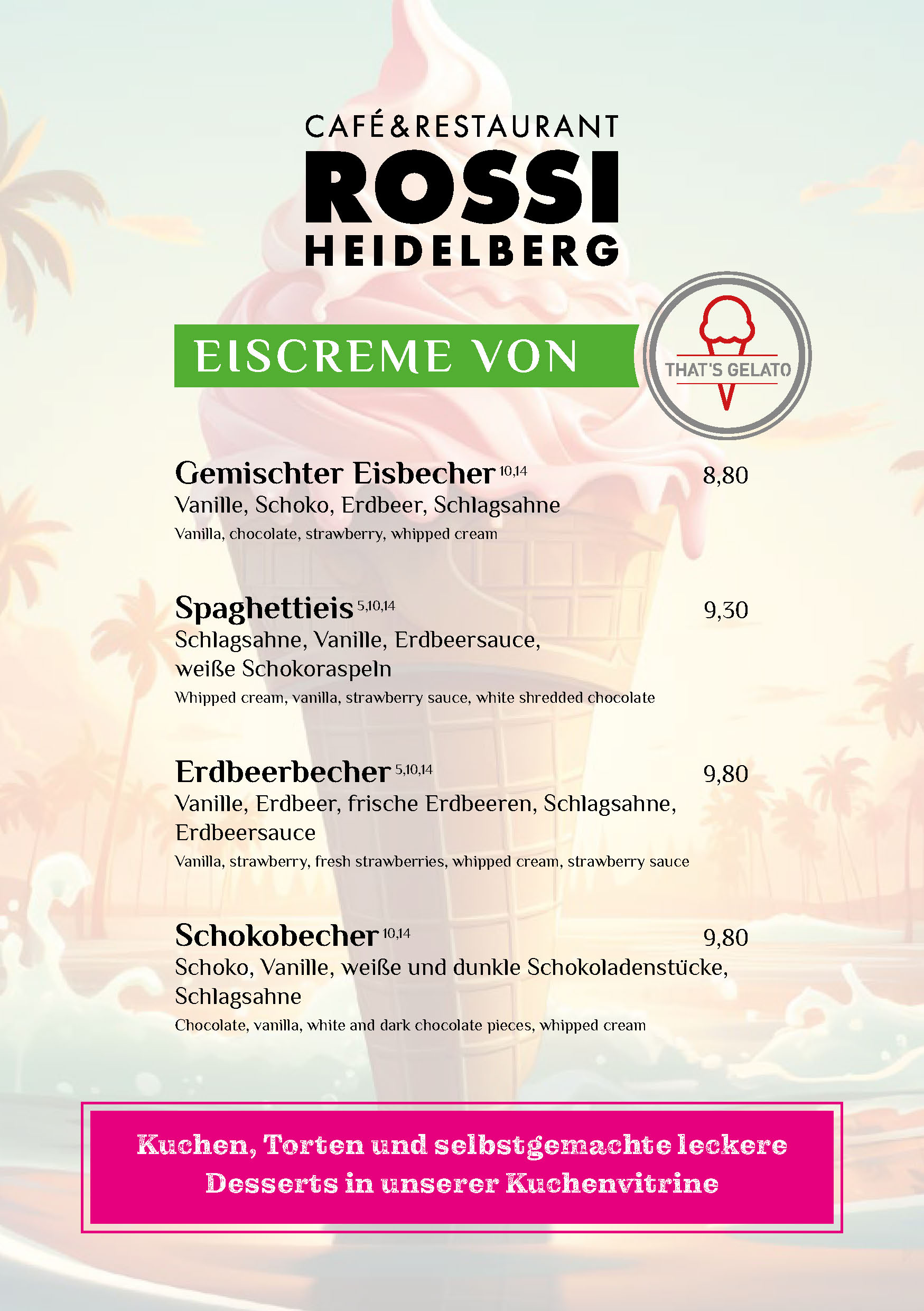 Café ROSSI - Speisekarte